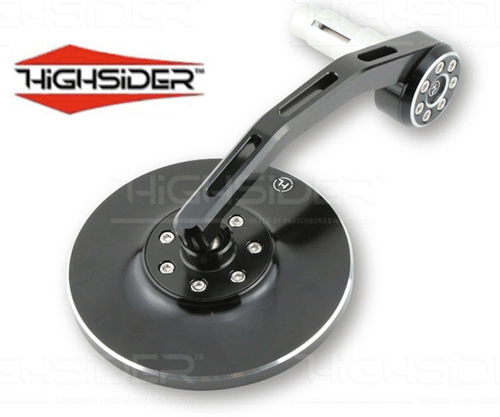 Highsider Motorcycle CONERO Bar End Mirror Black Anodised, bar end mirrors